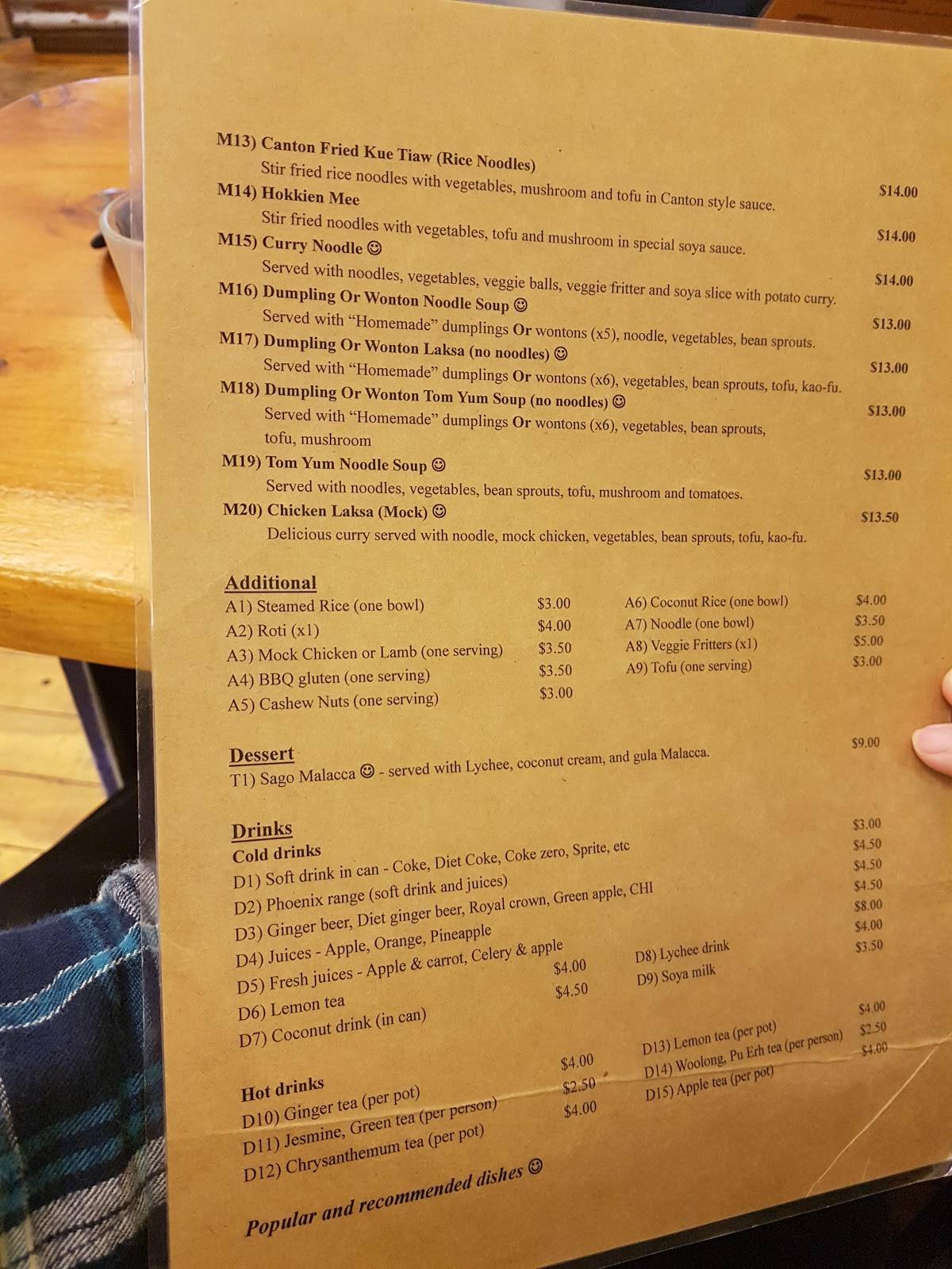 Menu at Aunty Mena's Vegetarian Restaurant & Cafe, Wellington