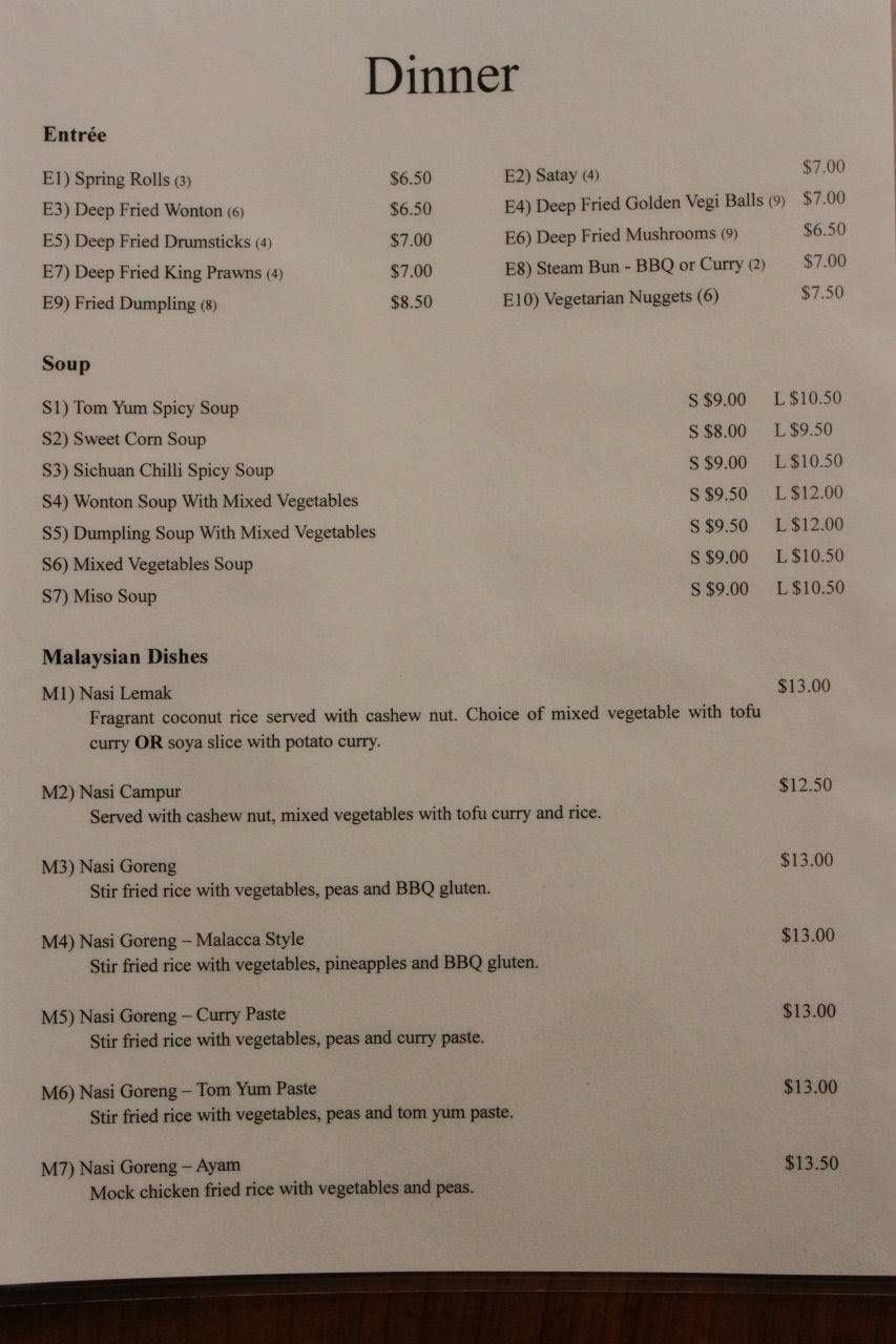 Menu at Aunty Mena's Vegetarian Restaurant & Cafe, Wellington