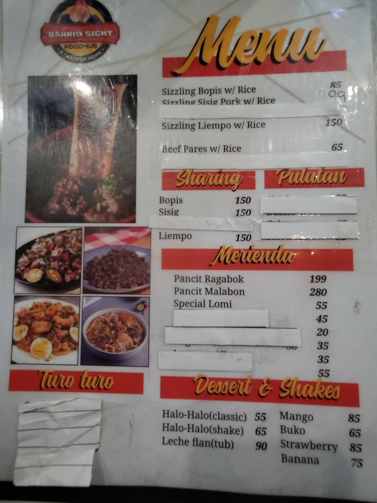 Menu at BARRIO SIGHT - Food Hub, Dingalan