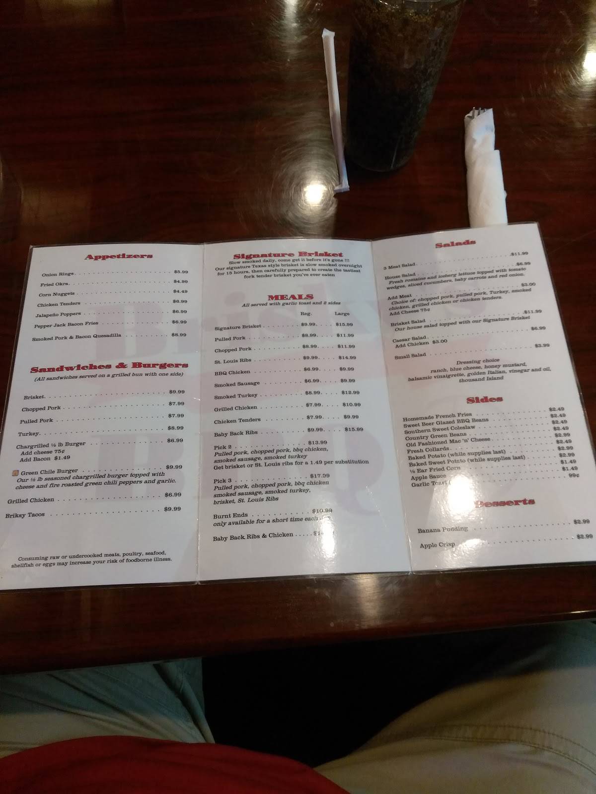 Menu at Brisky's BBQ, St. Augustine