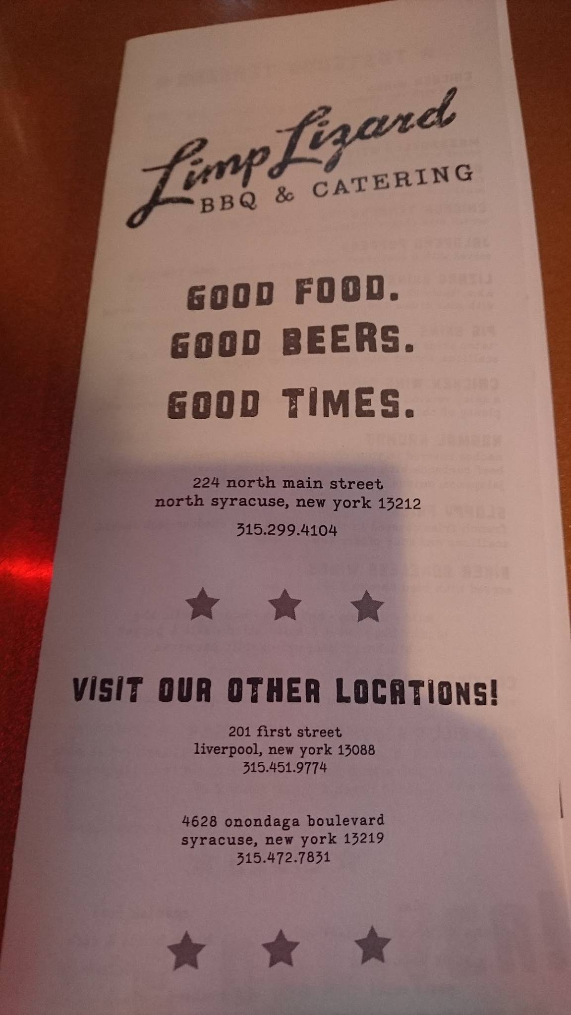 Menu at Limp Lizard Roadside Cantina BBQ, North Syracuse