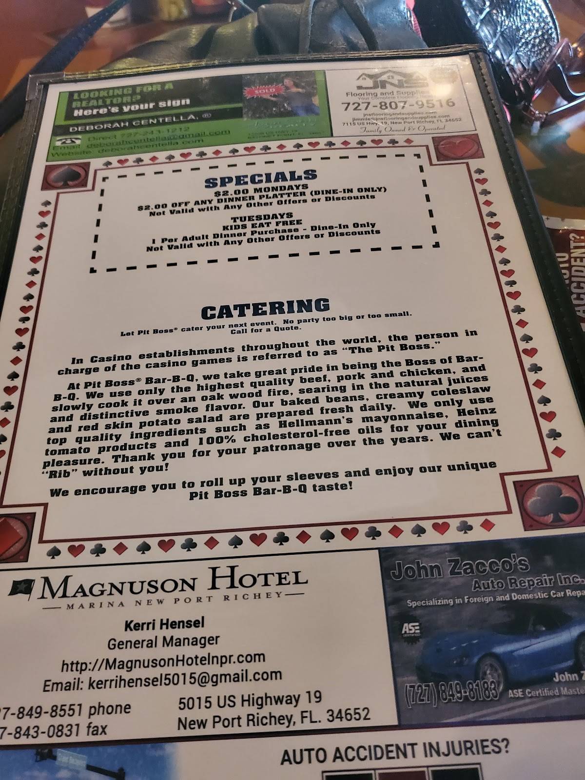 Menu at Pit Boss Bar-B-Q, New Port Richey