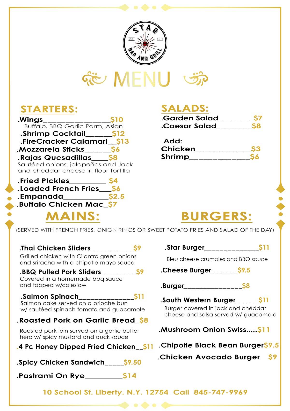 Menu at Star Bar and Grill, Liberty