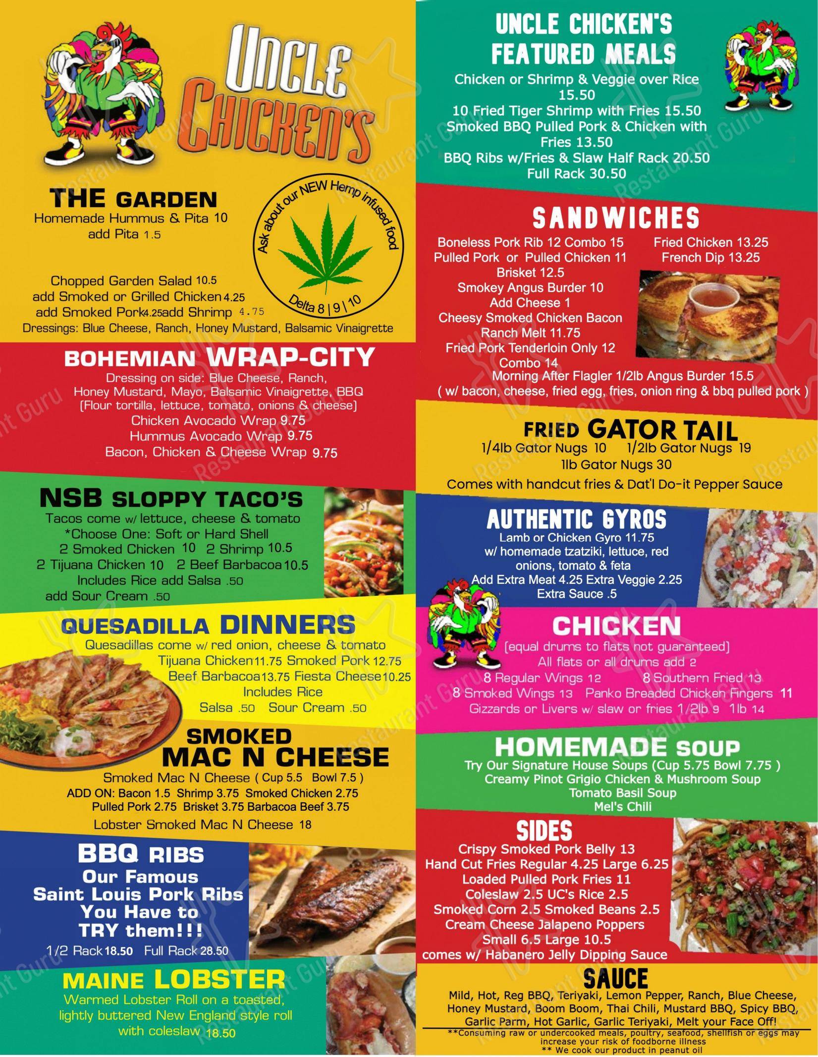 Menu at Uncle Chicken's BBQ, New Smyrna Beach