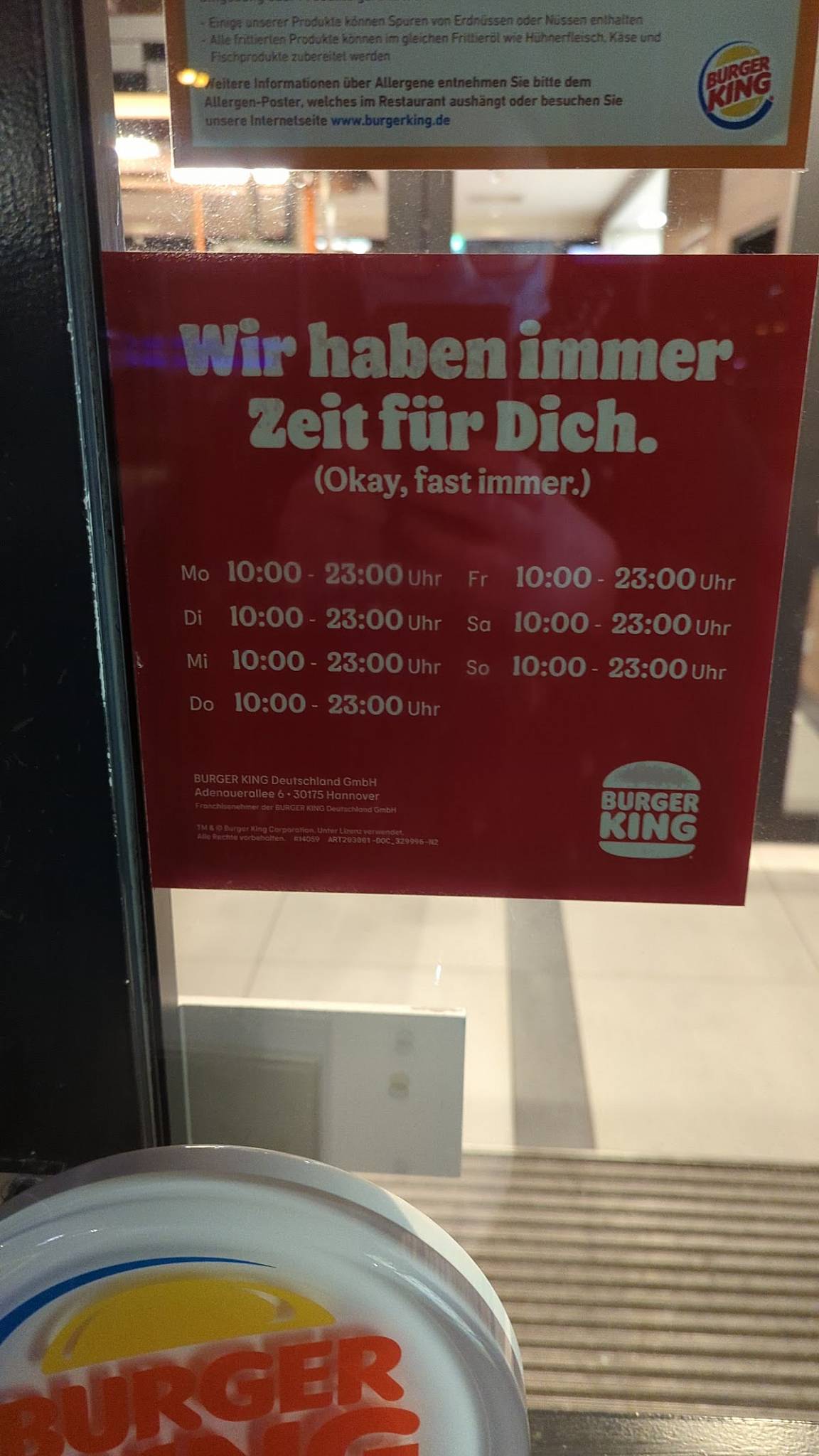 Menu au BURGER KING Deutschland GmbH fast food, Cuxhaven