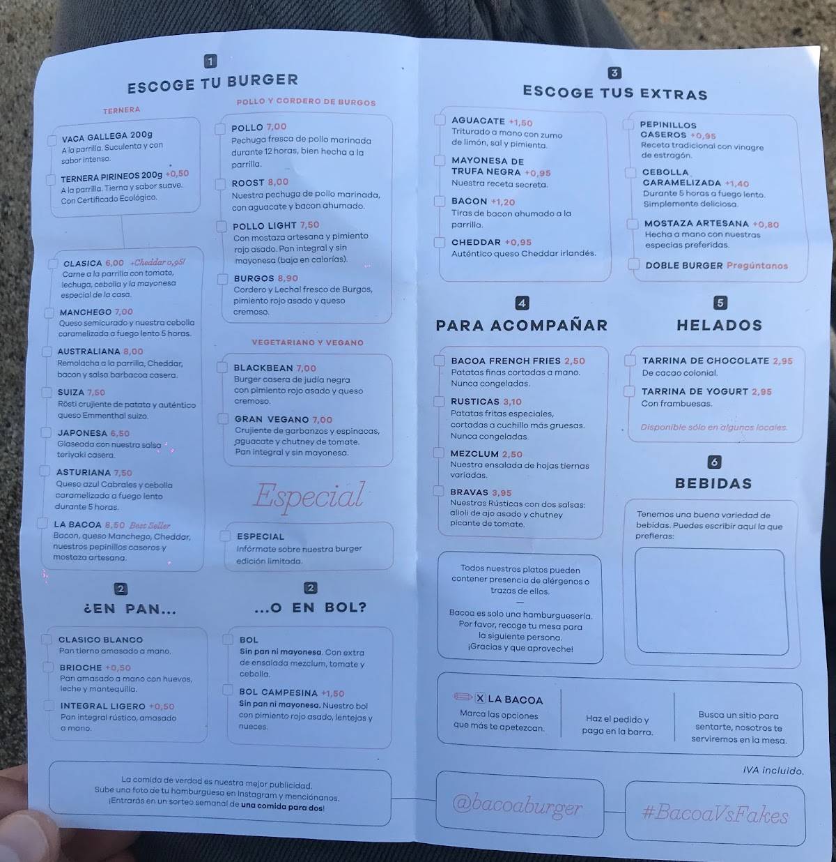 Carta de Bacoa Burger Barceloneta Hamburgueseria a Barcelona, Barcelona ...