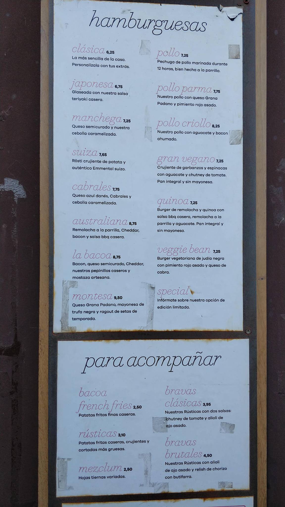 Carta de Bacoa Burger Barceloneta Hamburgueseria a Barcelona, Barcelona ...