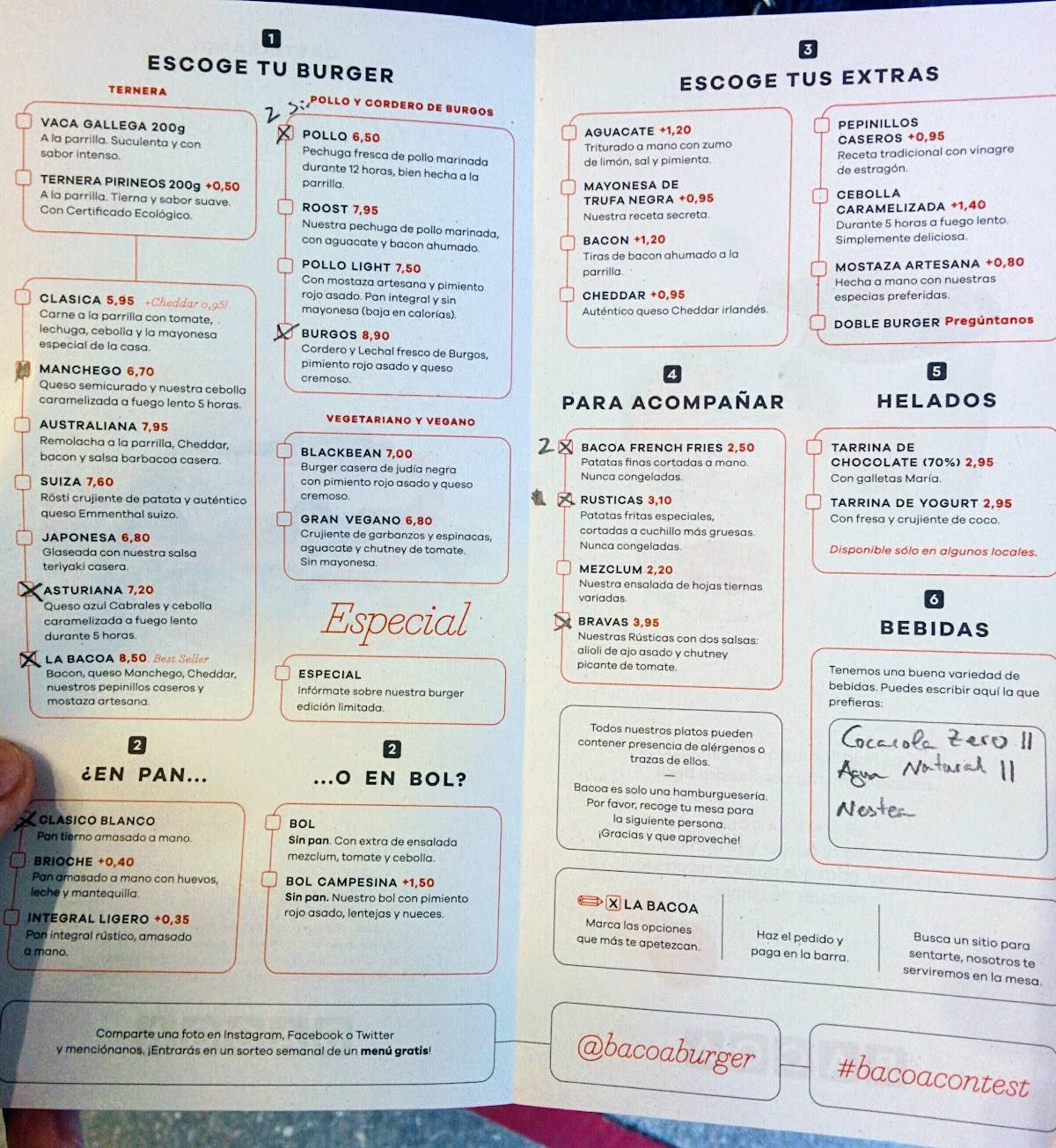 Carta de Bacoa Burger Barceloneta Hamburgueseria a Barcelona, Barcelona ...