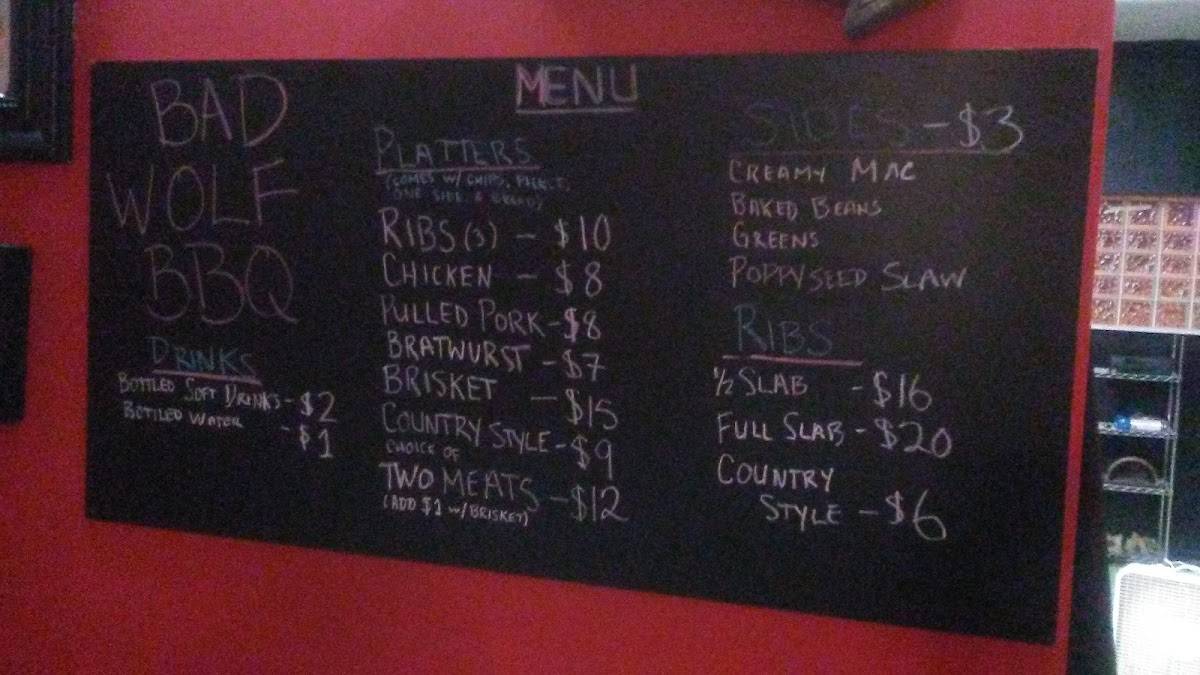 Menu at Bad Wolf BBQ, Parma