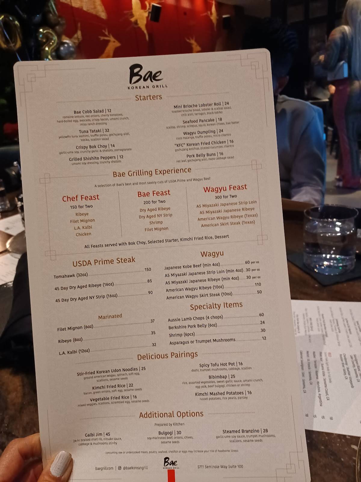 Menu at Bae Korean Grill BBQ, Hollywood