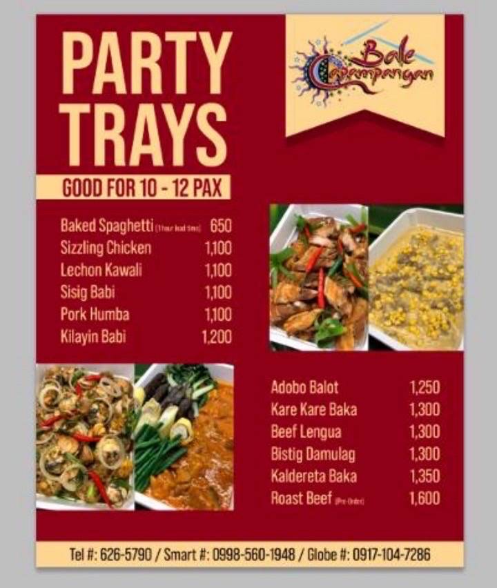 Menu at Bale Capampangan restaurant, San Fernando, Km 69 MacArthur Hwy