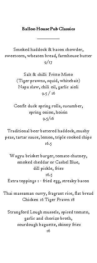 Menu at Balloo House pub & bar, Killinchy