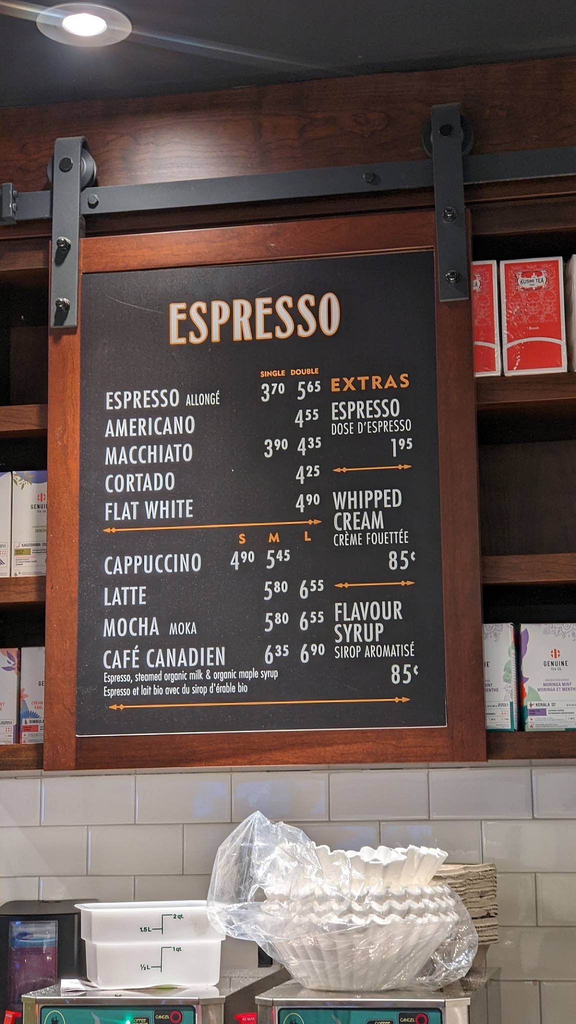 Menu at Balzac's, Toronto, Billy Bishop Airport Tunnel