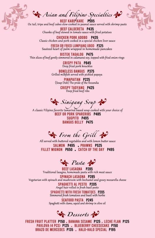 Menu at Barbara's Heritage Restaurant, Manila, Plaza San Luis Complex