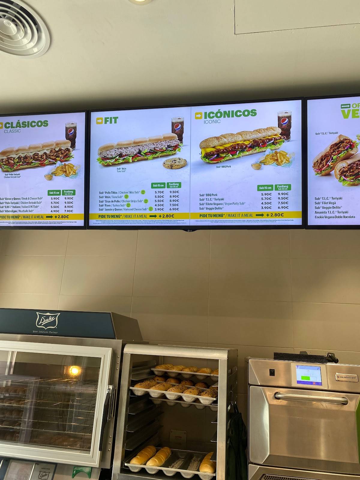 Carta del restaurante Subway, Barcelona, La Rambla