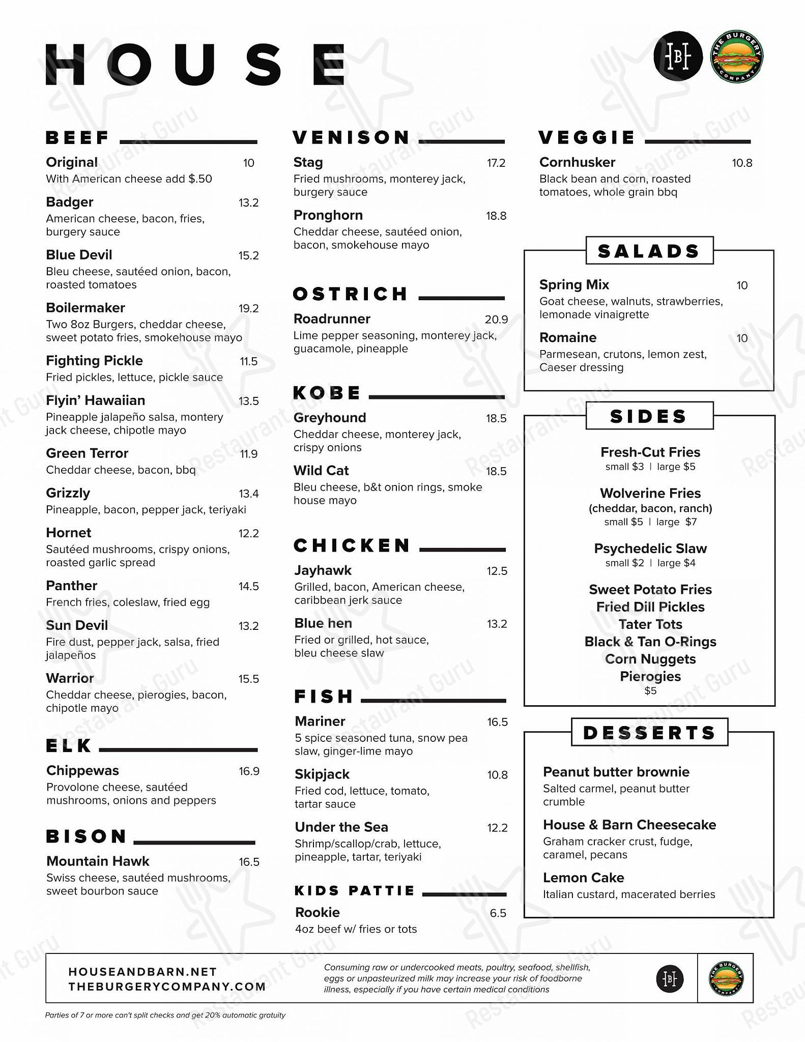Menu at House and Barn, Emmaus