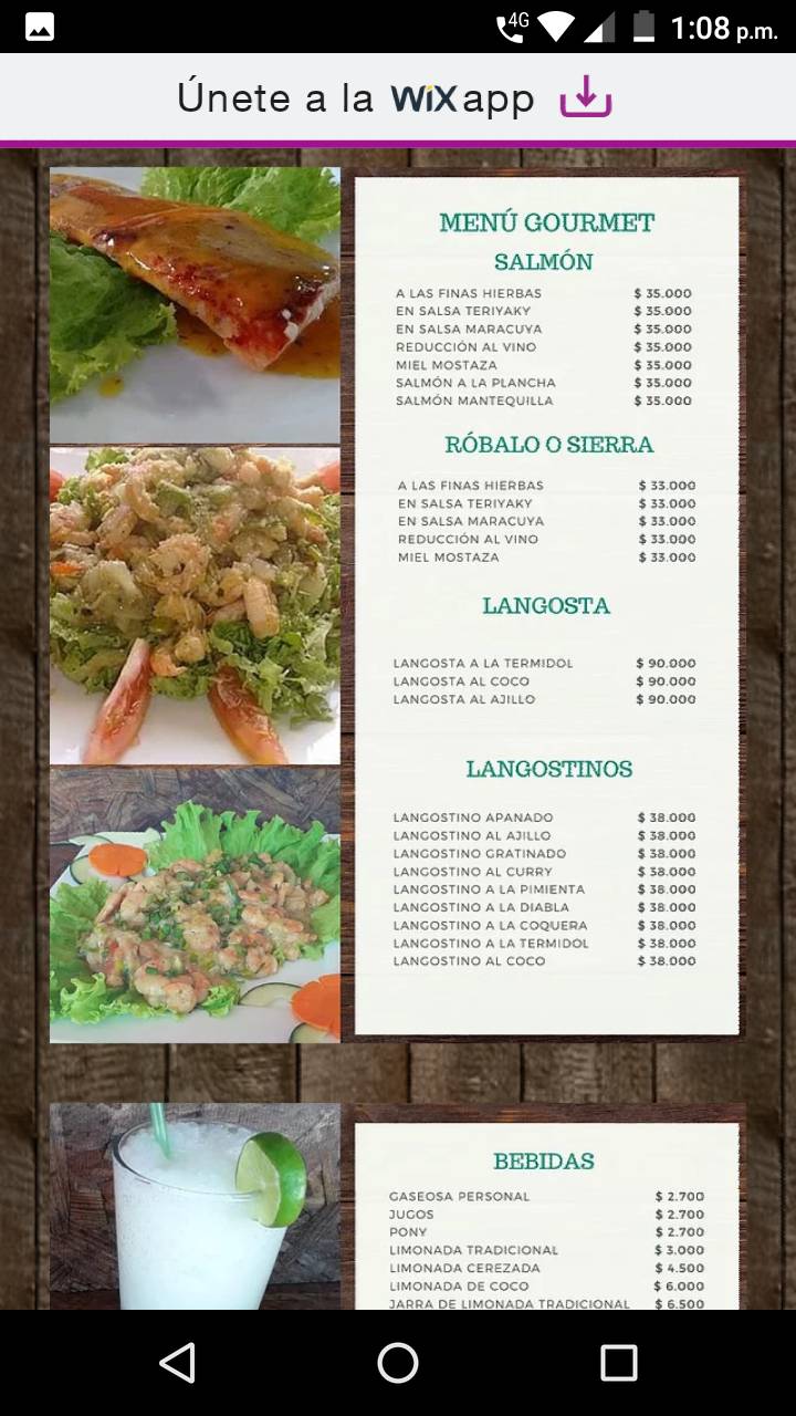 Carta de Restaurante Bar Mi Bohio Puerto Rico, Barranquilla