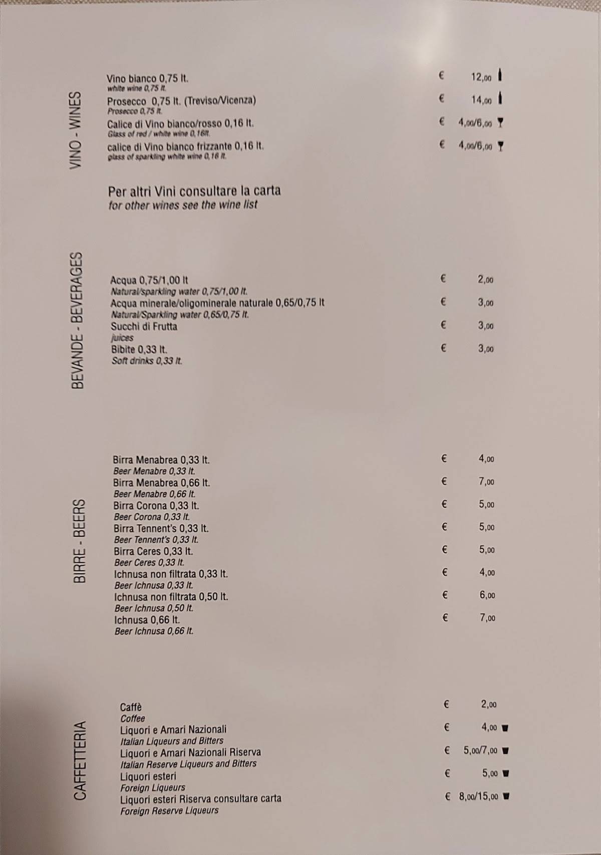Menu da Basilico fresco ristorante, Torre del Lago Puccini
