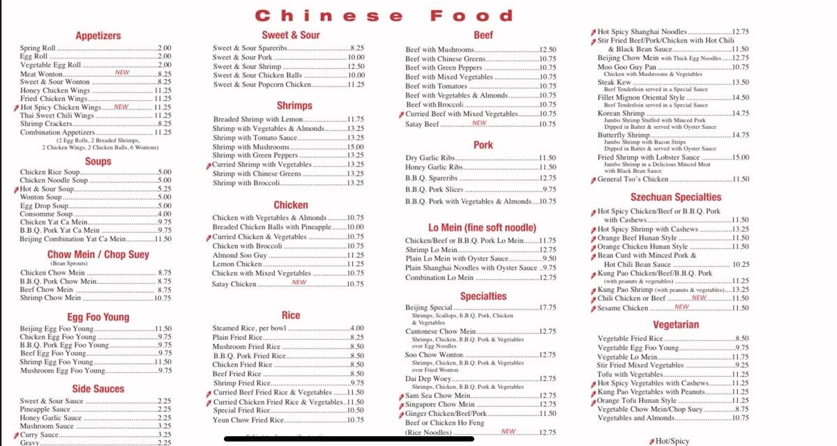 Menu at Beijing Restaurant, Brantford