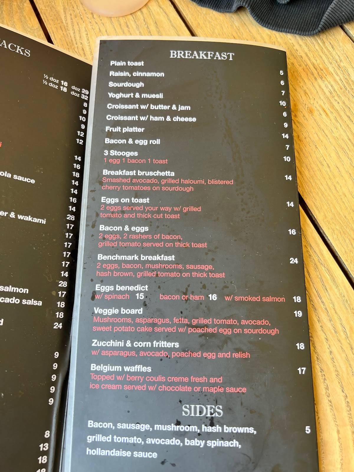 Menu at Benchmark on Booner restaurant, Hawks Nest, Cnr Booner