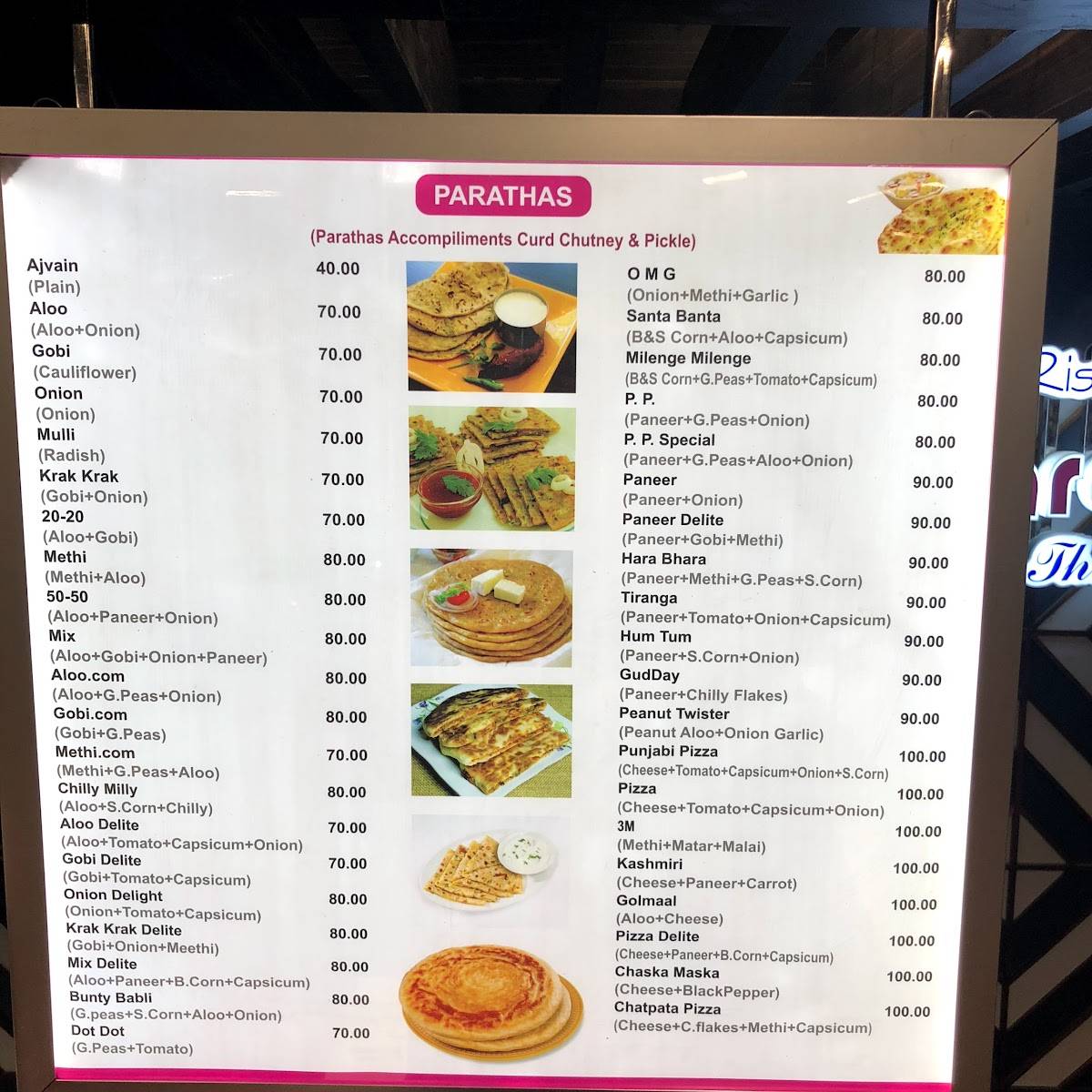 Menu at Rishis Paratha Plaza, Bengaluru