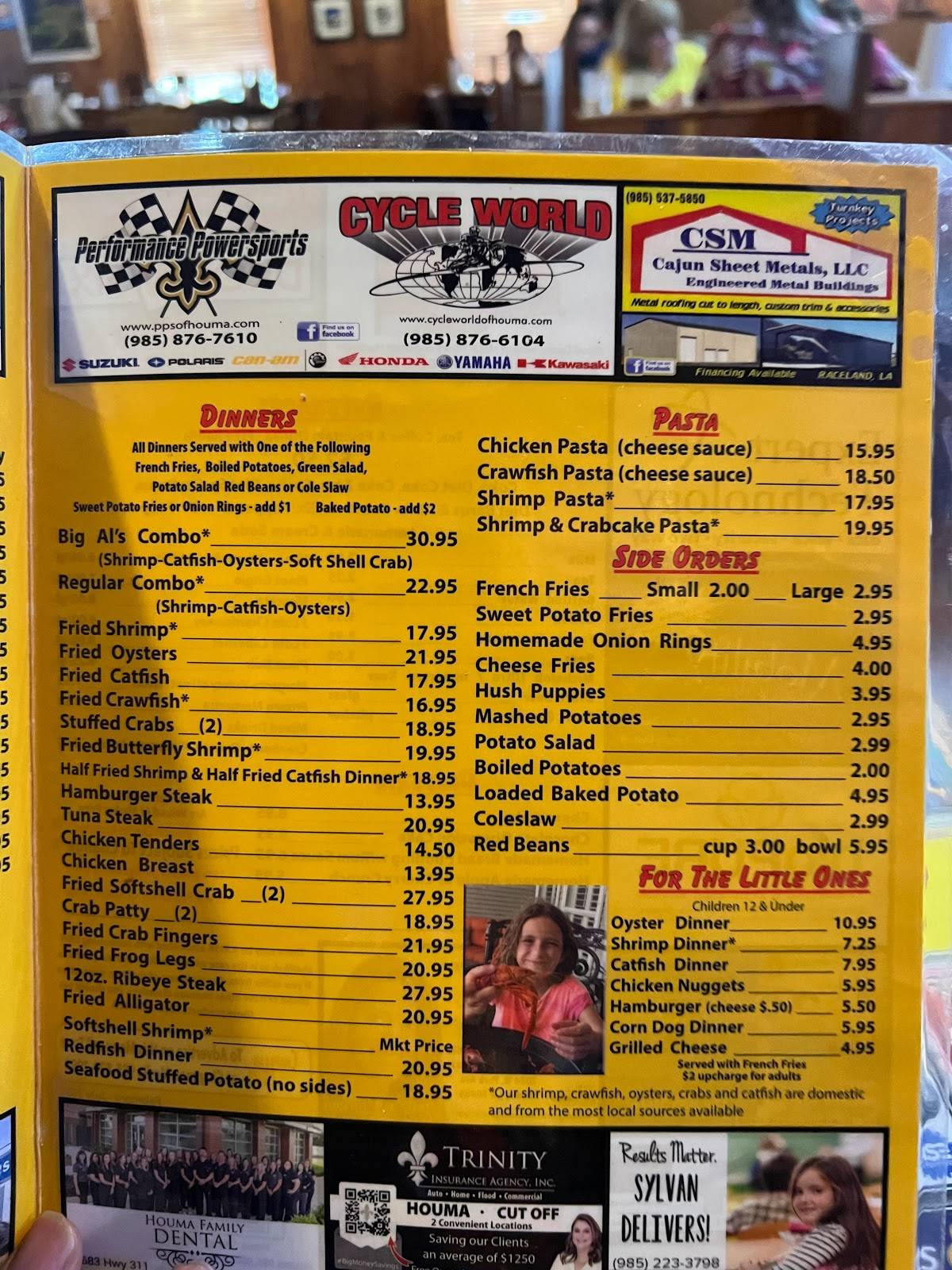 Menu at Big Al's Seafood Restaurant, Houma