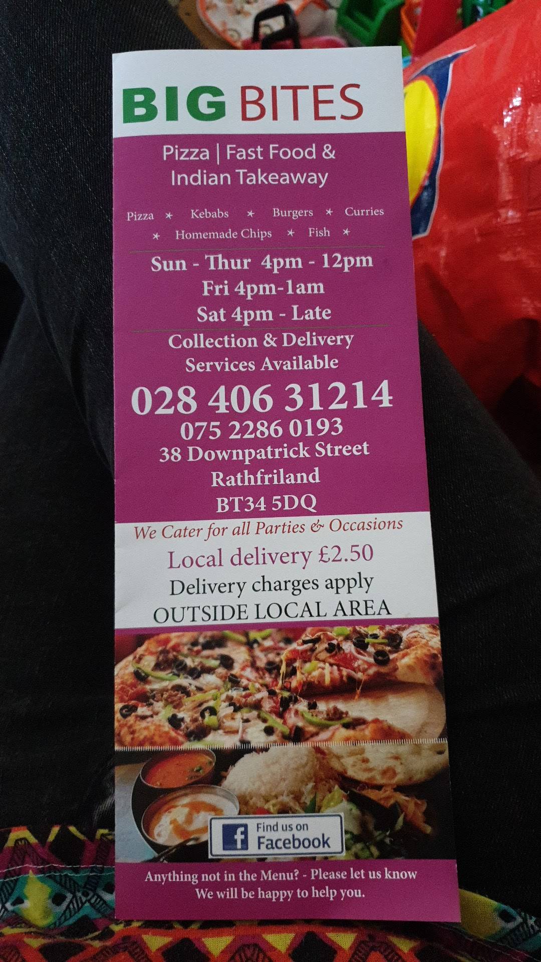 Menu at Big Bites fast food, Rathfriland