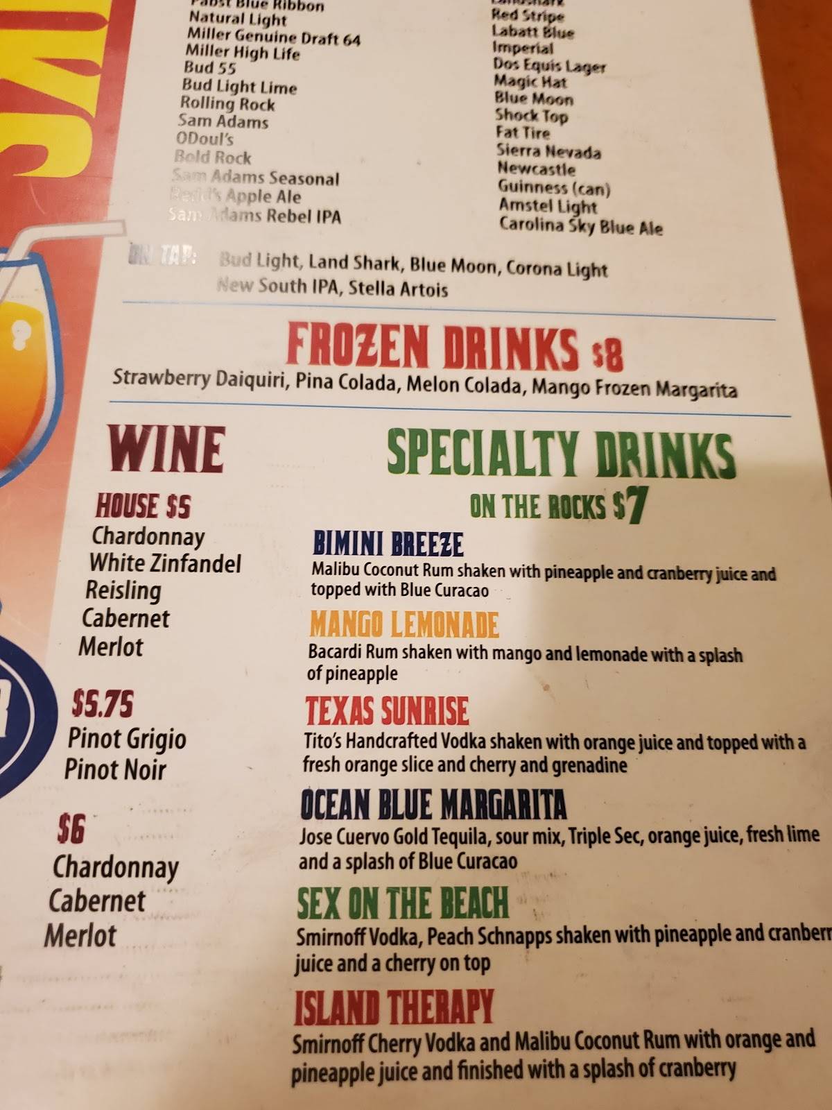 Menu at Bimini's Oyster Bar & Seafood Market - MYRTLE BEACH, Myrtle Beach