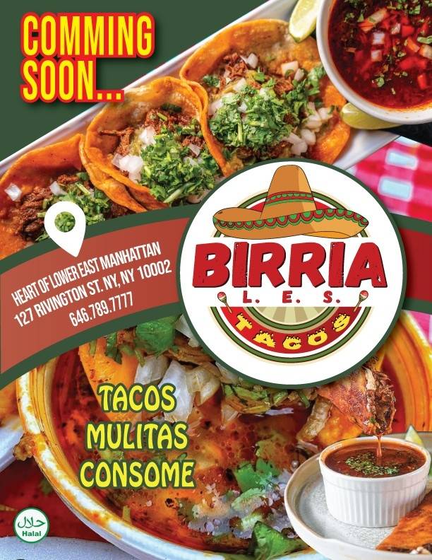 Menu at Birria LES restaurant, New York City, 127 Rivington St