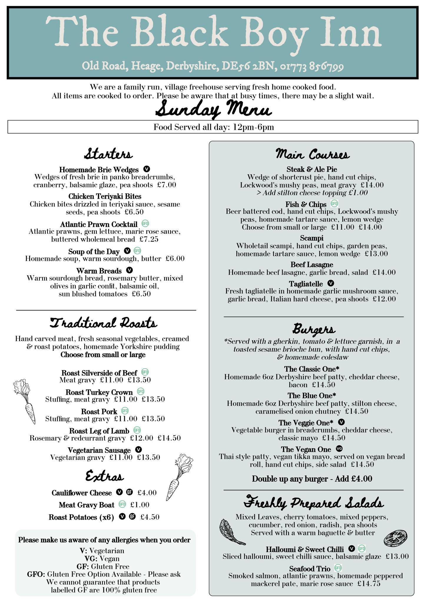 Menu at Black Boy Inn, Heage pub & bar, Heage