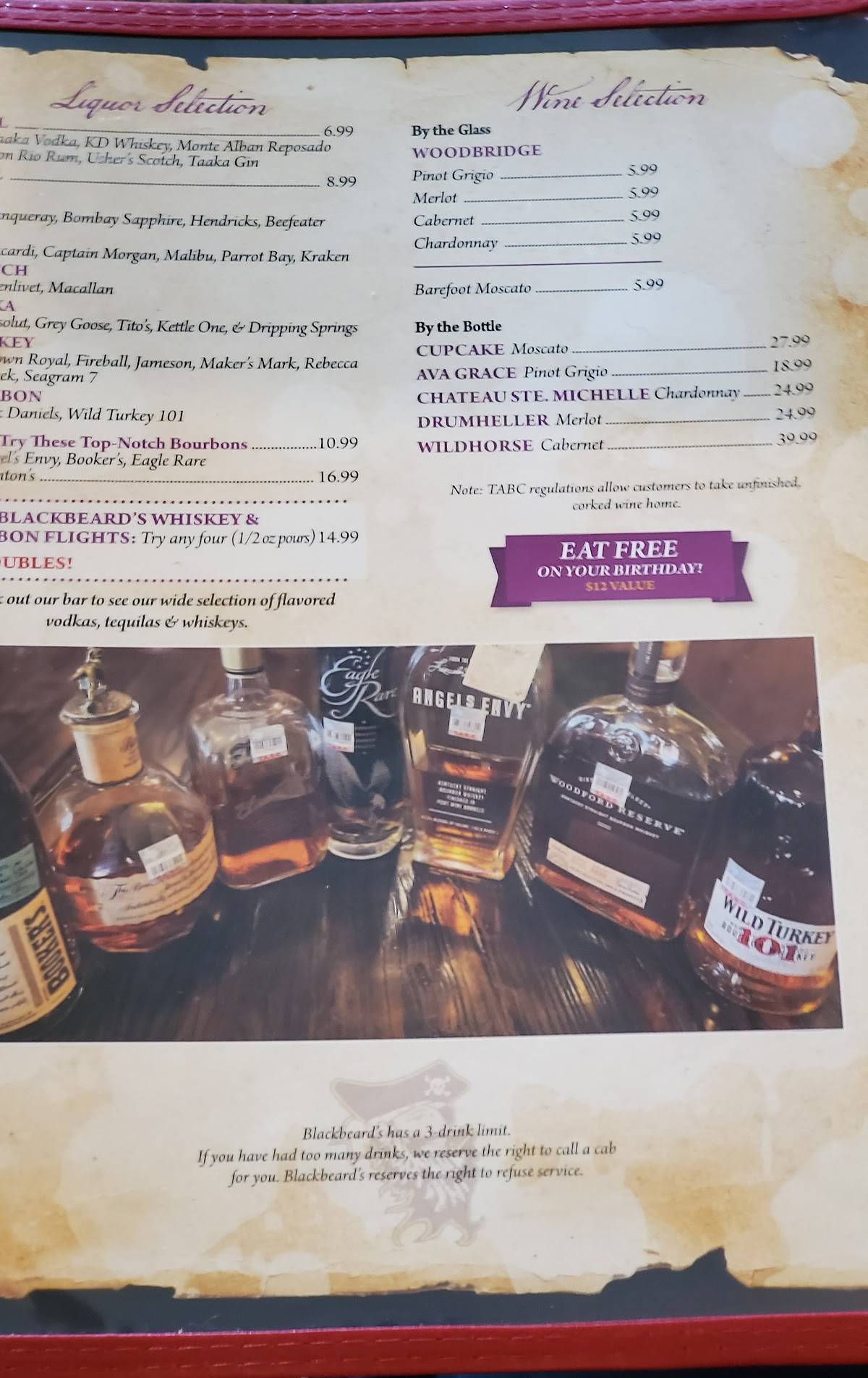 Menu at Blackbeard's Too restaurant, Ingleside, W Main St