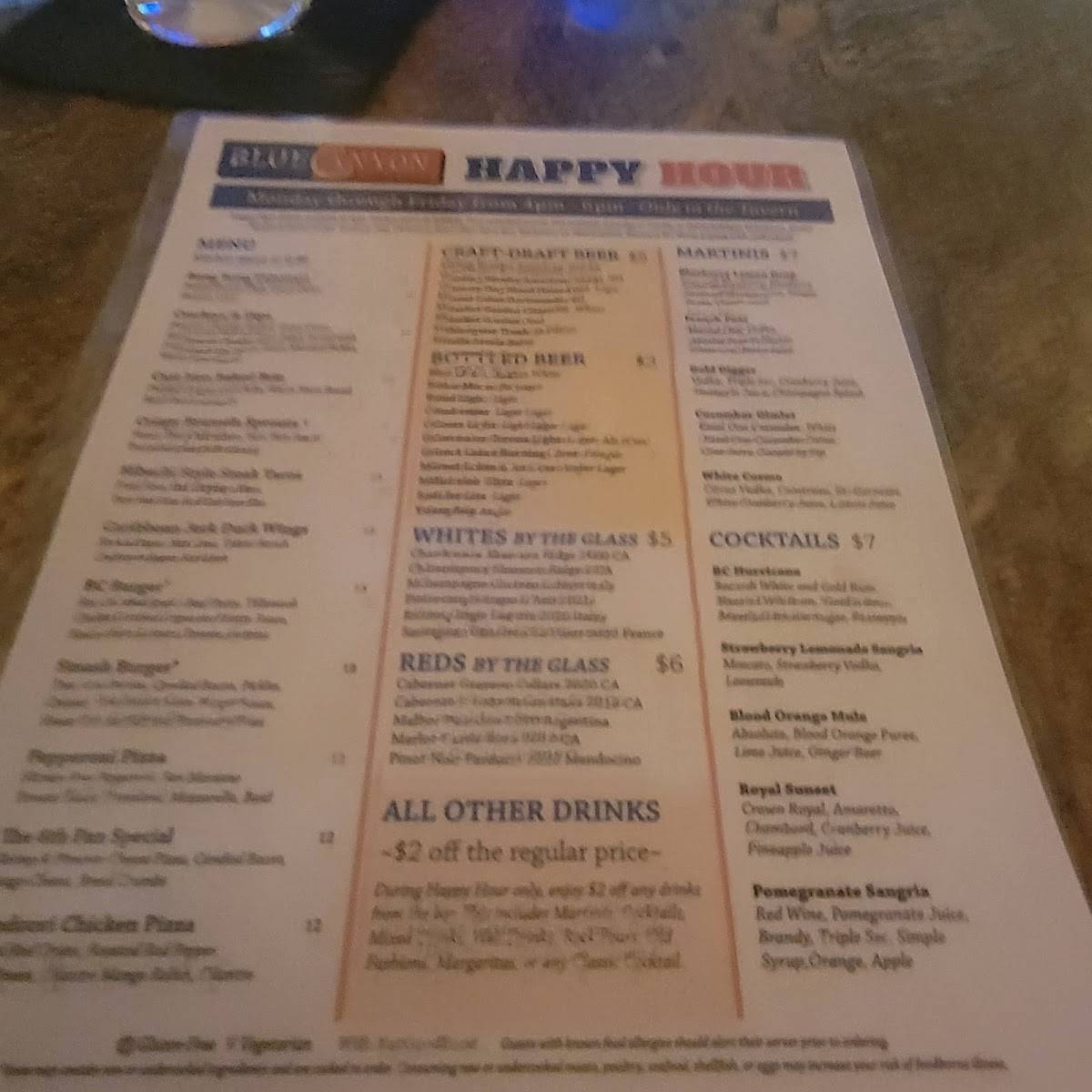 Menu at Blue Canyon Kitchen & Tavern restaurant, Twinsburg
