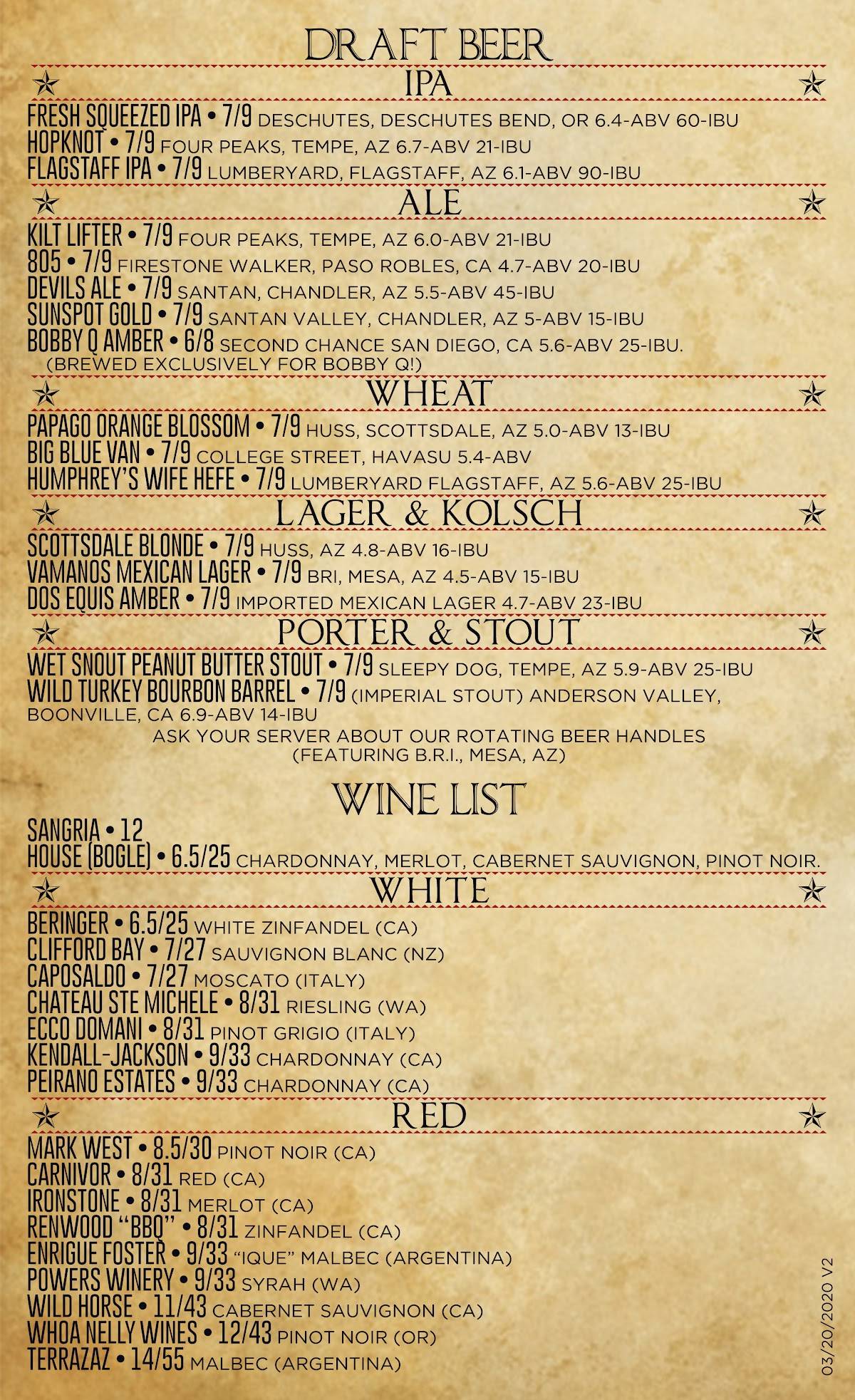 Menu at Bobby-Q BBQ Restaurant and Steakhouse, Mesa, S Stapley Dr