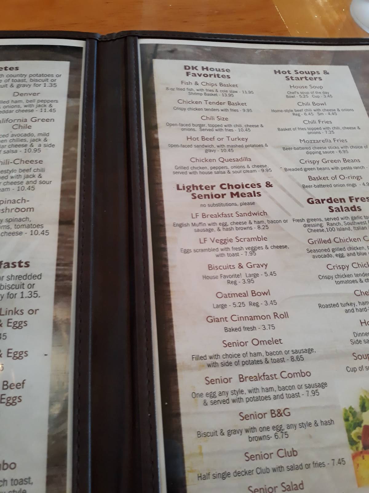 Menu at Dam Korner cafe, Lake Isabella