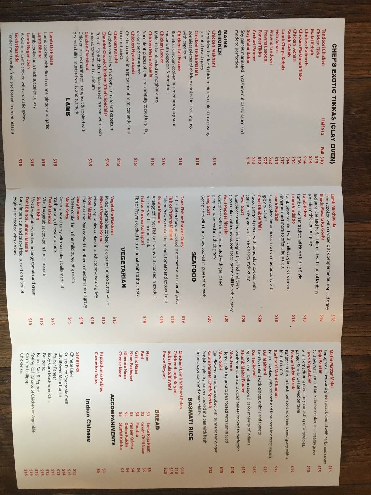 Menu at Bombay Talkies restaurant, Harris Park