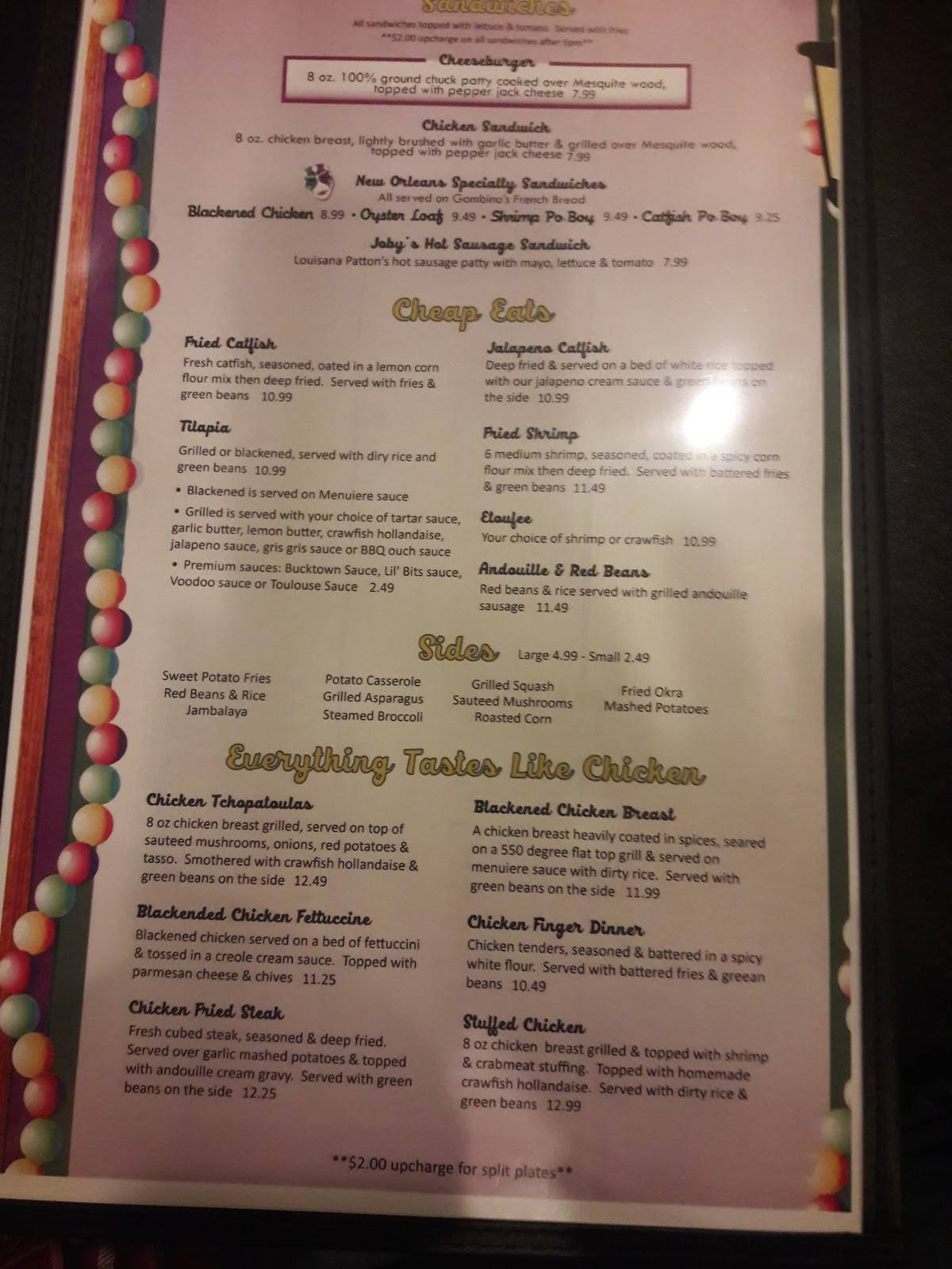 Menu at Boo-Ray's of New Orleans restaurant, Hudson Oaks, 201 Hudson ...