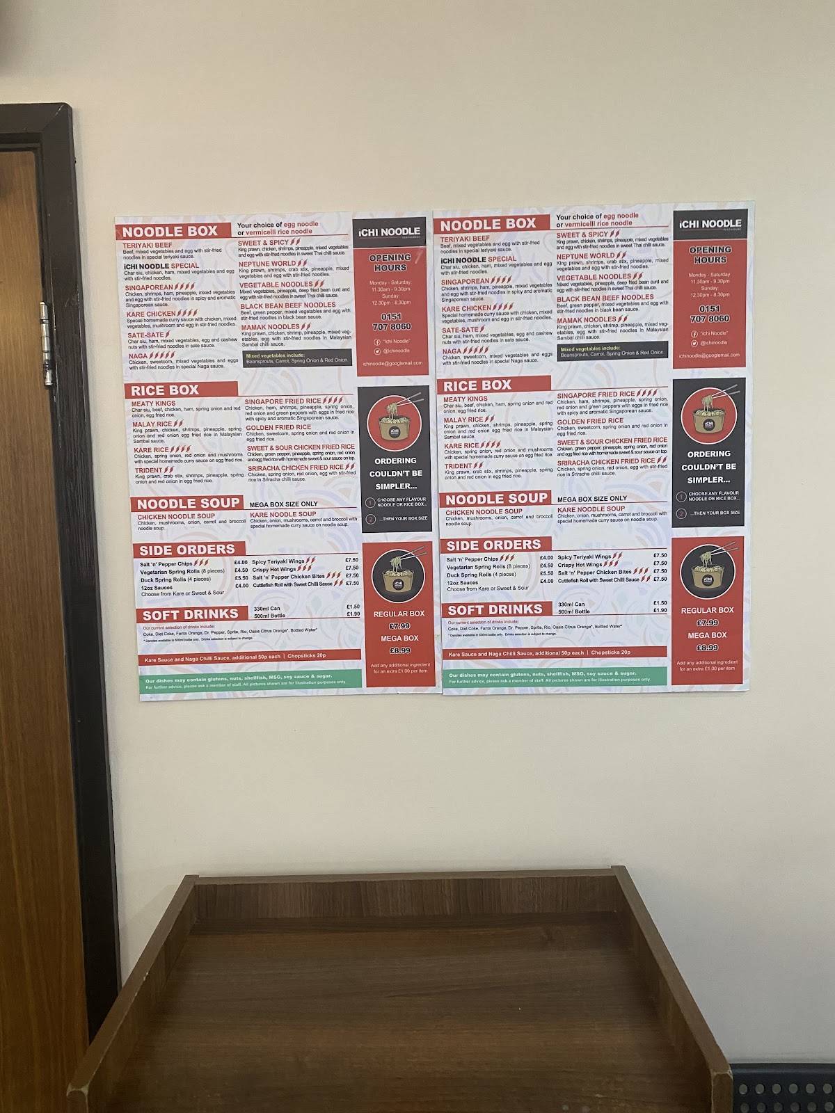 Menu at Ichi Noodle Restaurant, Liverpool