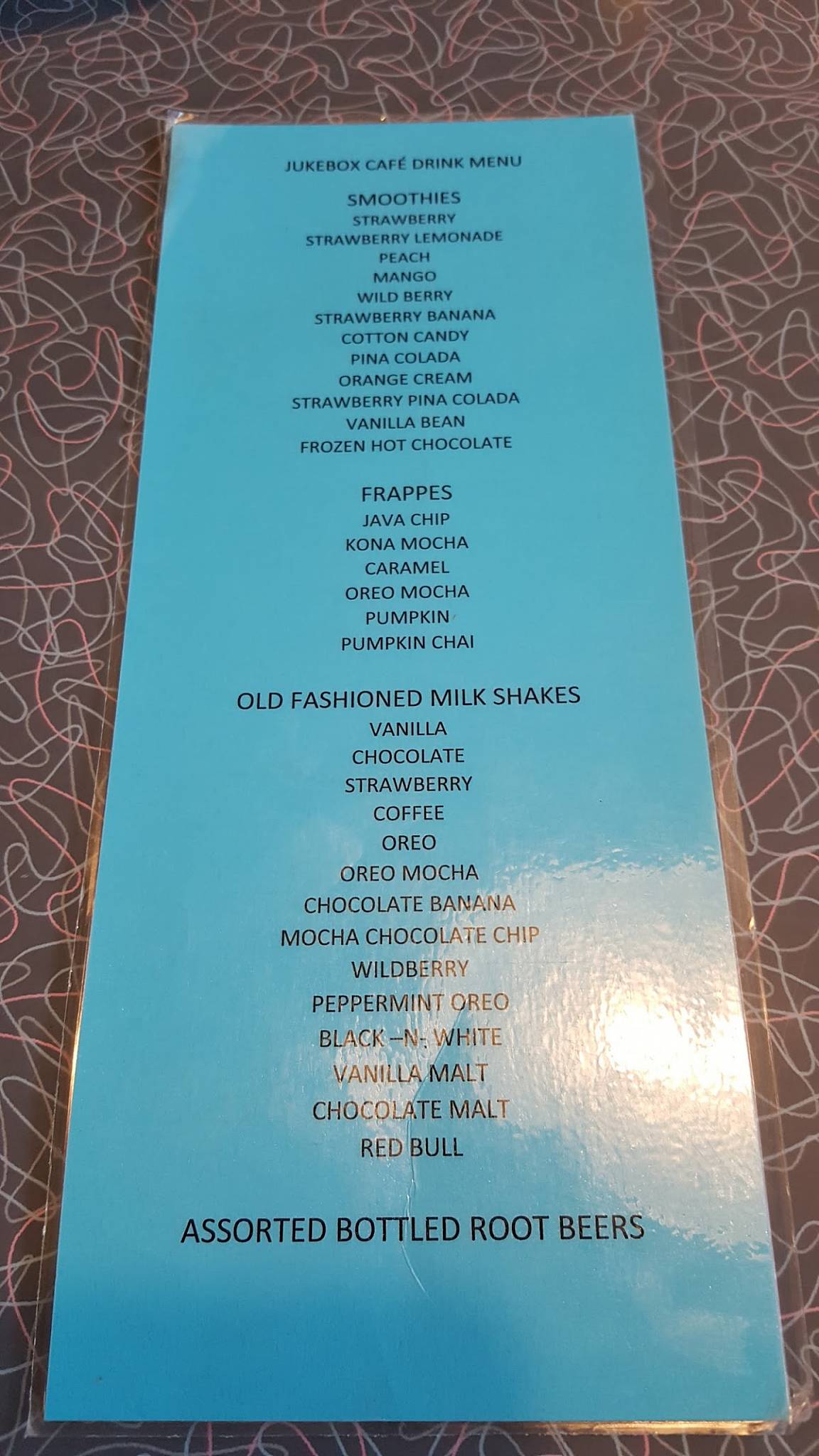 Menu at Jukebox Cafe, Boyertown
