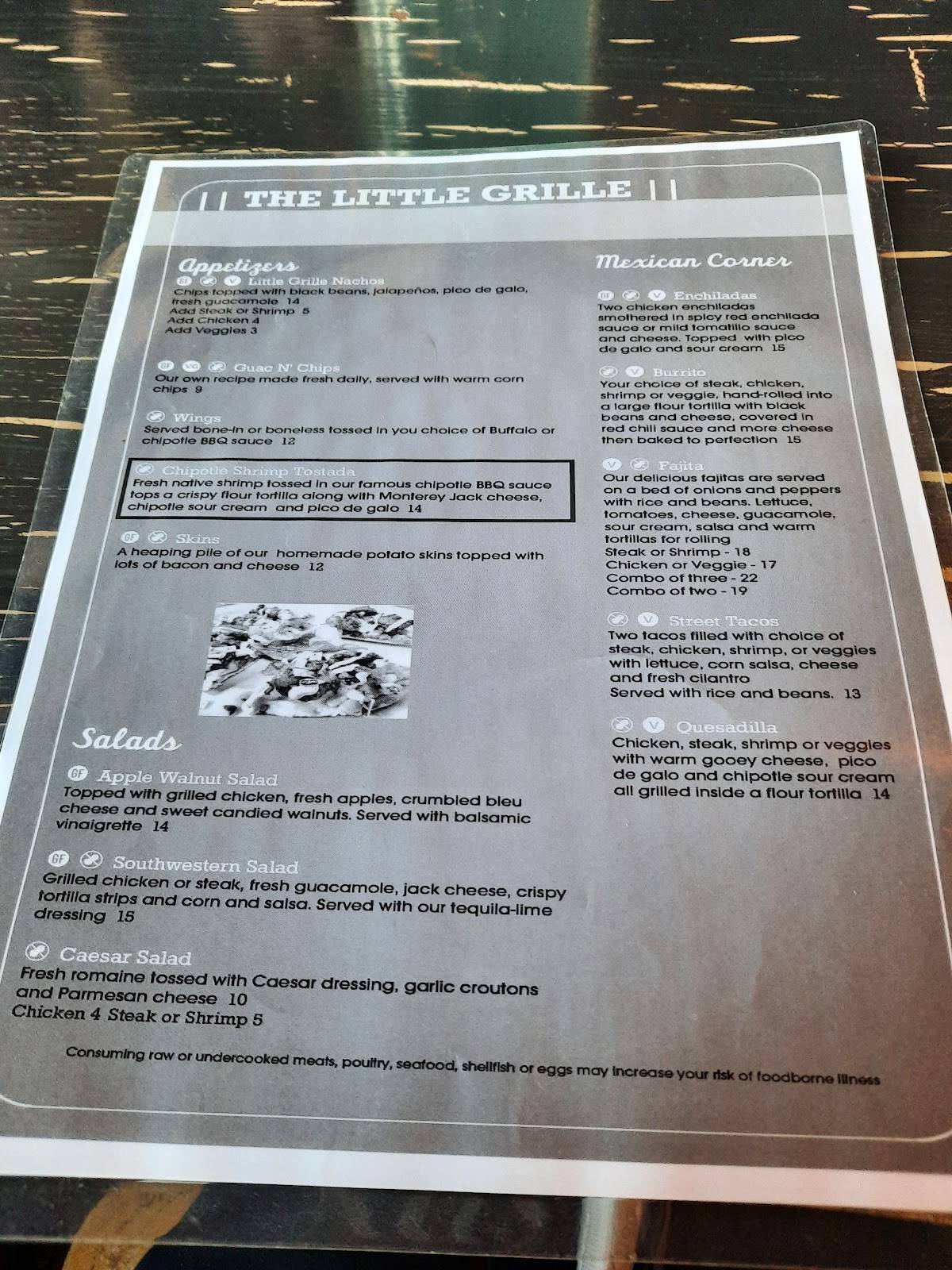 Menu at The Little Grille at the Mill restaurant, Bradford