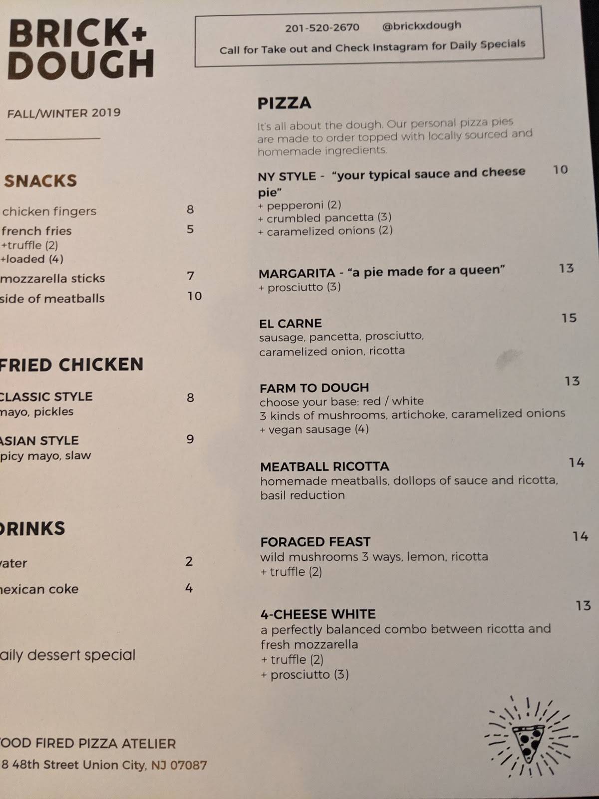 Menu at Brick & Dough pizzeria, Montclair