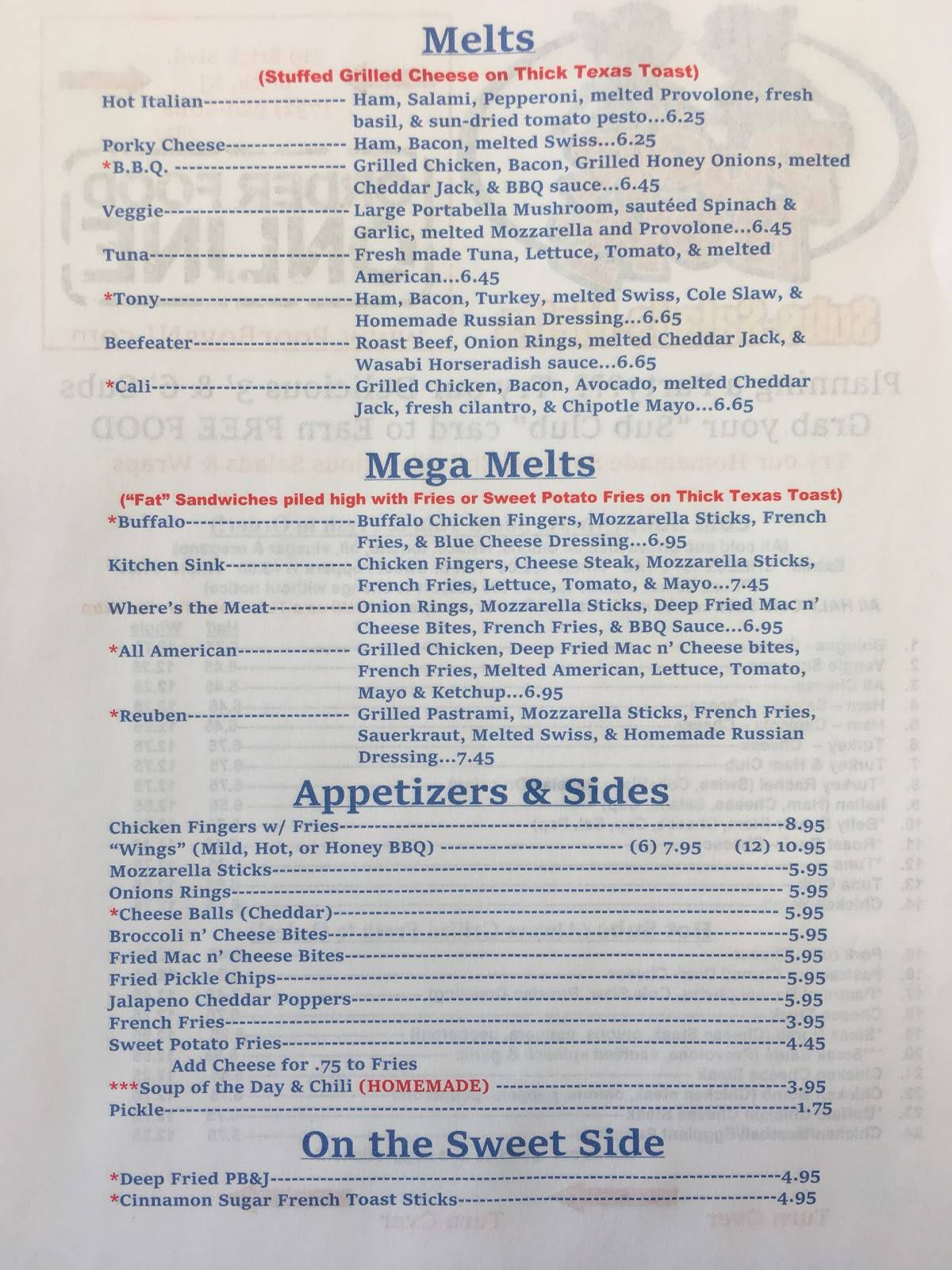 Menu at Poor Boys Subs Salads & Melts cafe, Brick