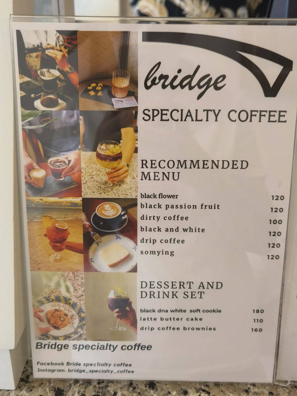 Carta del café Bridge specialty coffee, Na Chom Thian