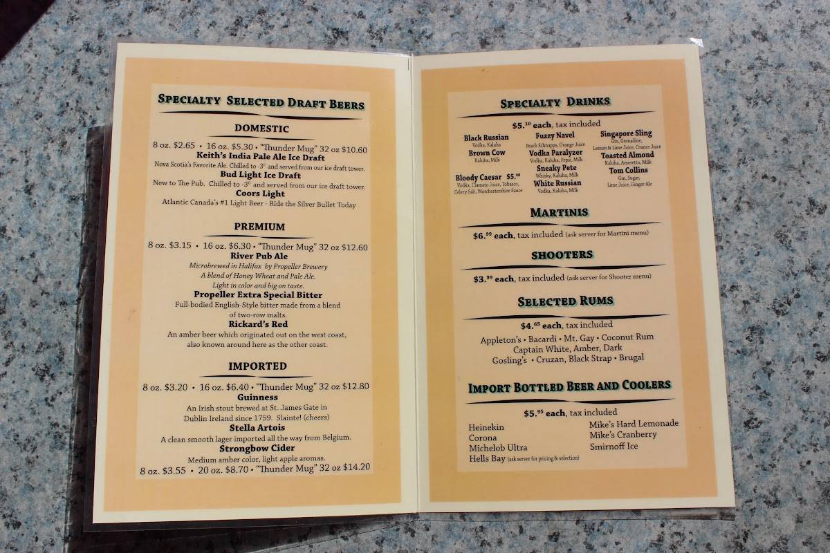Menu at River Pub, Bridgewater
