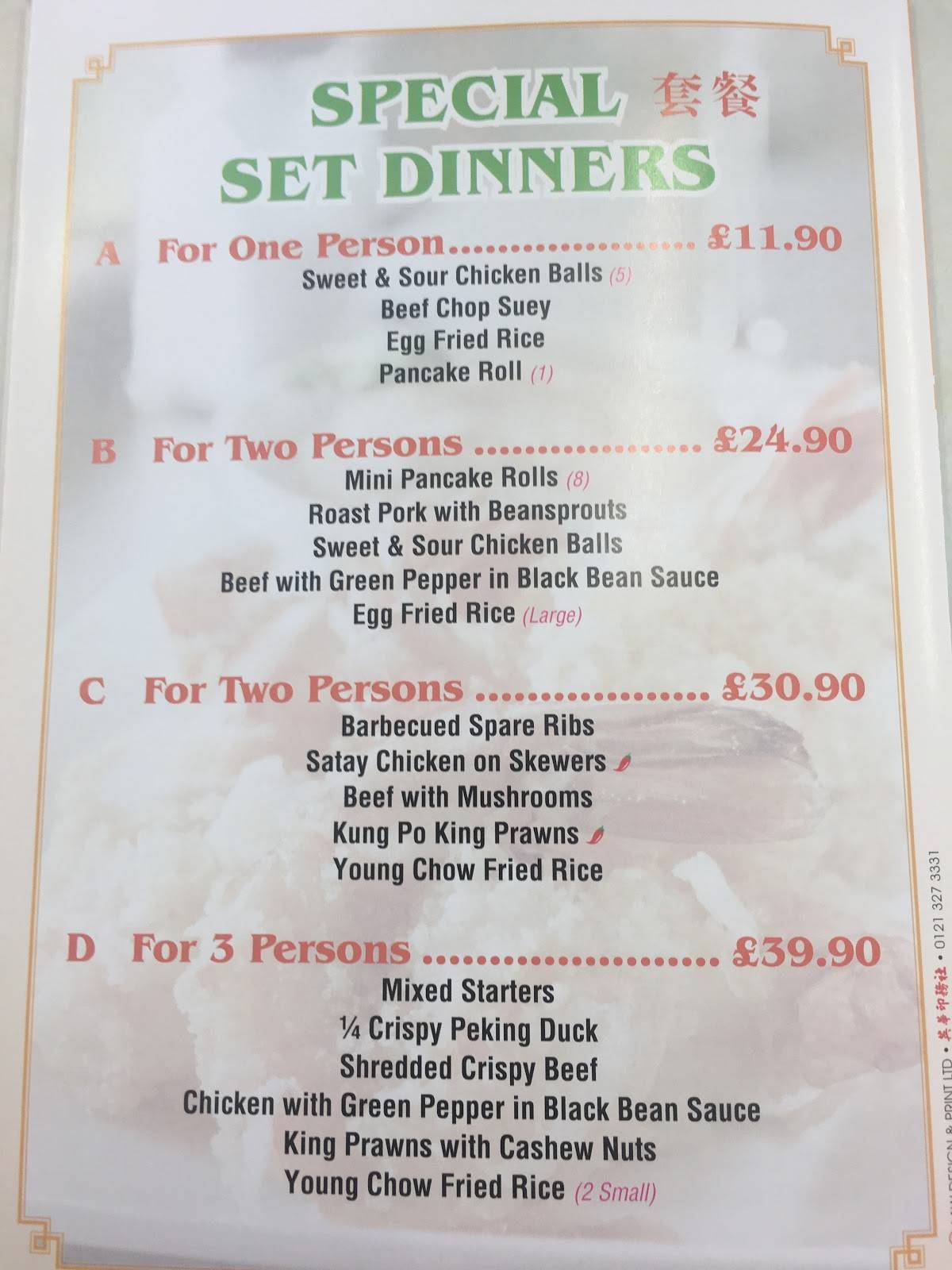 Menu at Golden Dragon fast food, Bridport