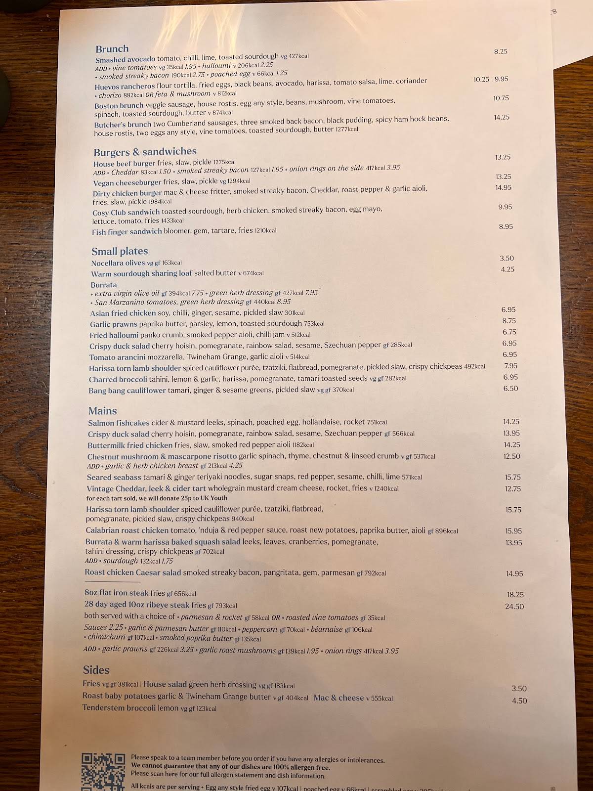 Menu at Cosy Club, Bristol
