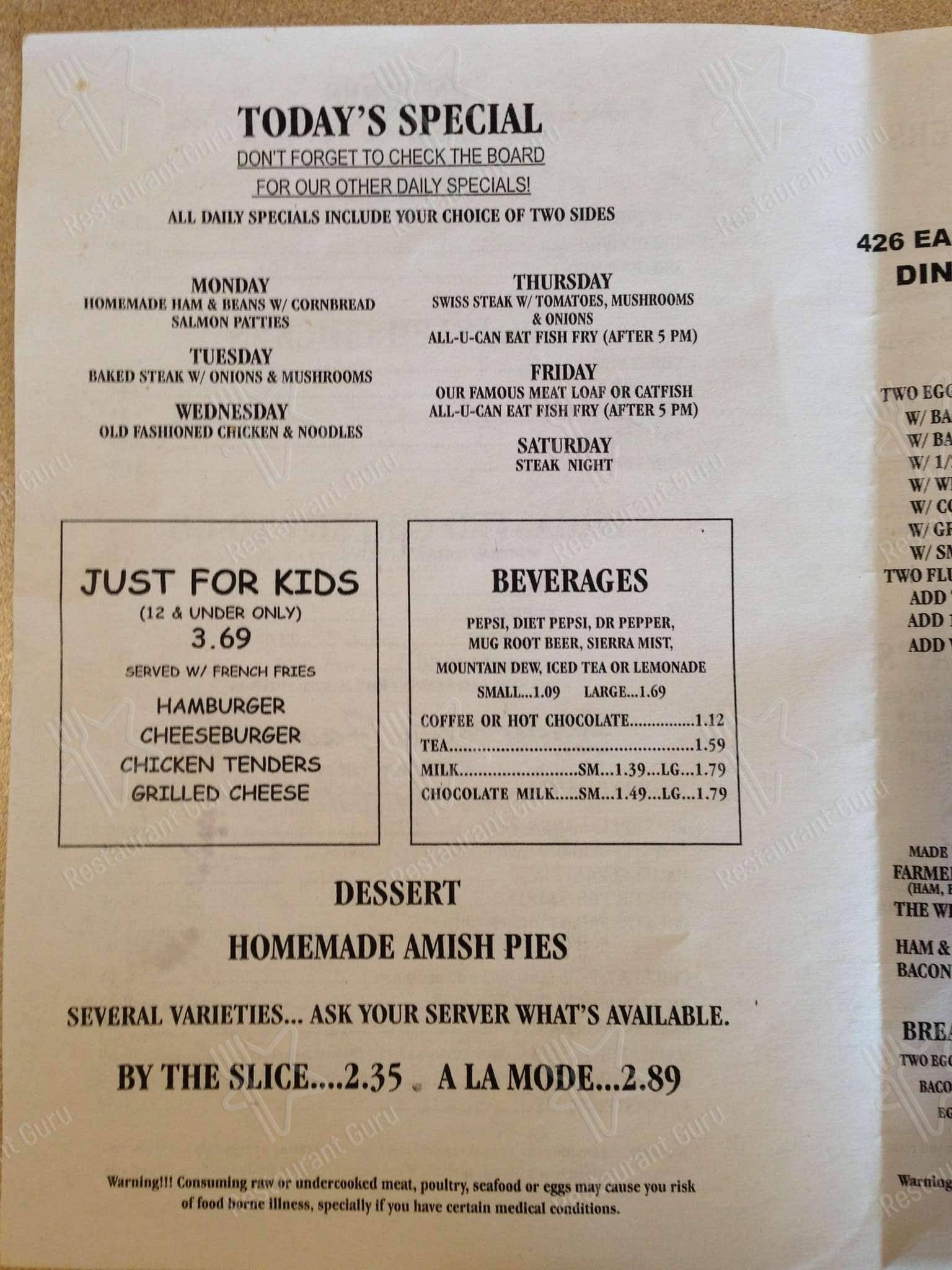 Menu at Broadway Diner restaurant, Fortville, 426 E Broadway St