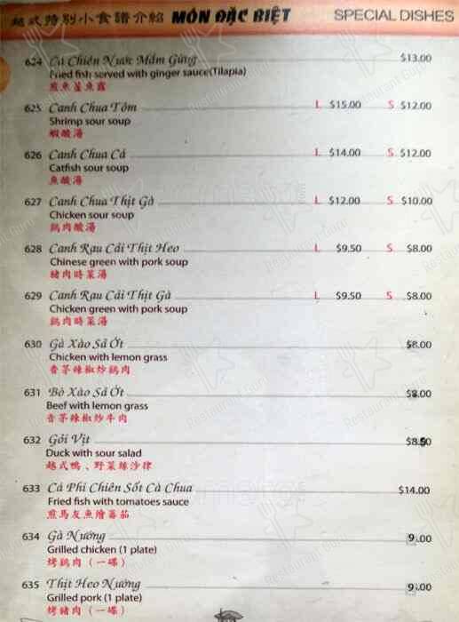 Menu at Bun Saigon Vietnamese Restaurant, Toronto