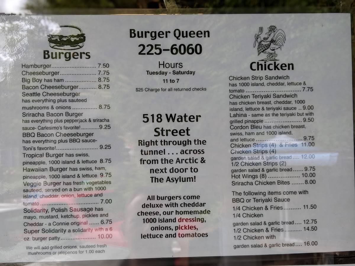 Carta del restaurante Burger Queen, Ketchikan