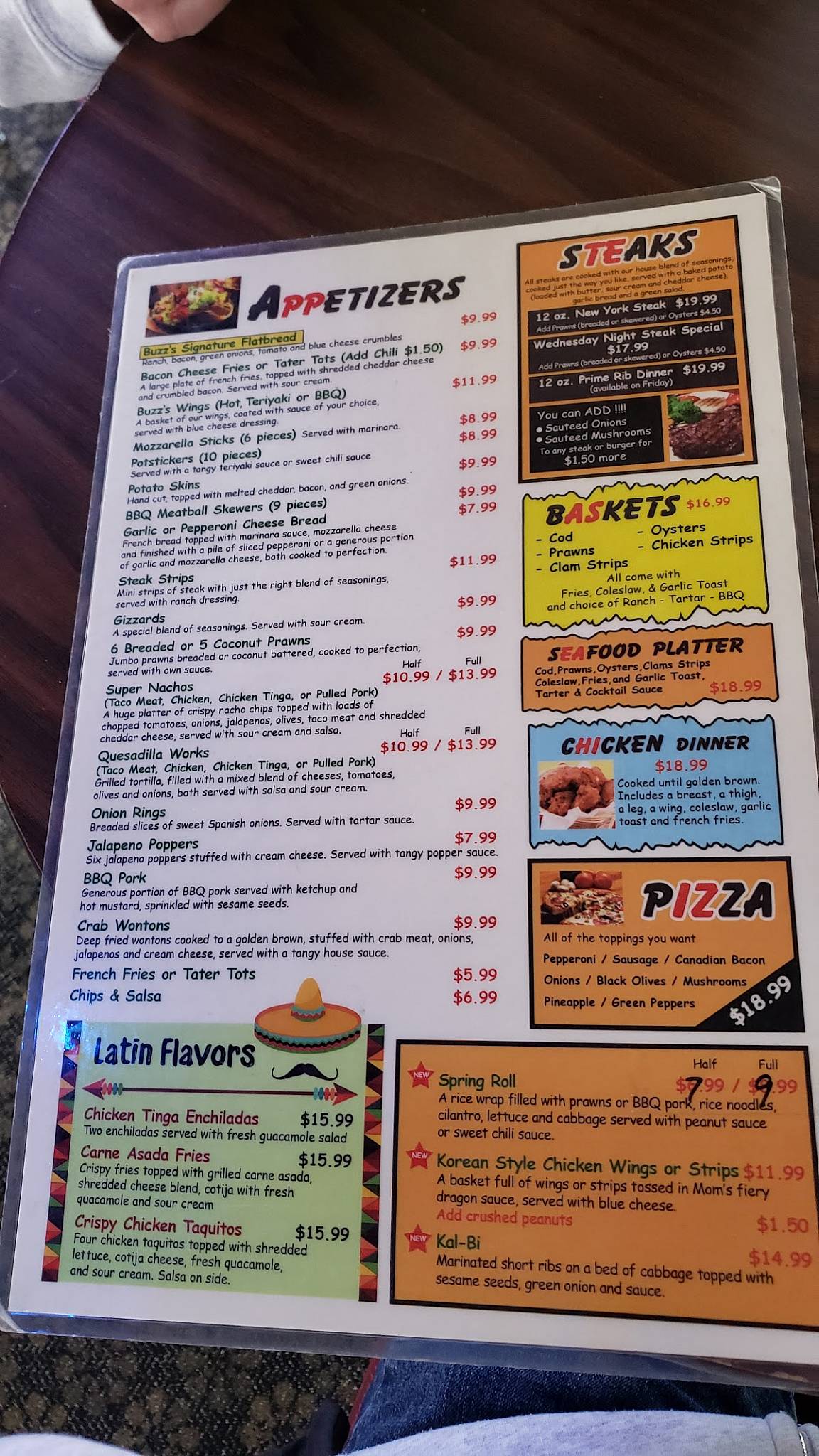 Menu at Buzz's Bar & Grill, Olympia