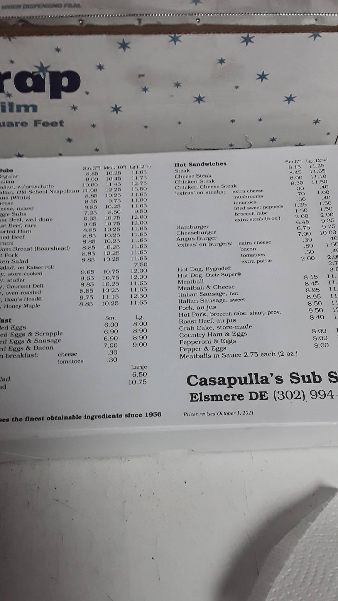 Menu at CASAPULLA ELSMERE original STEAK and SUB SHOP fast food ...